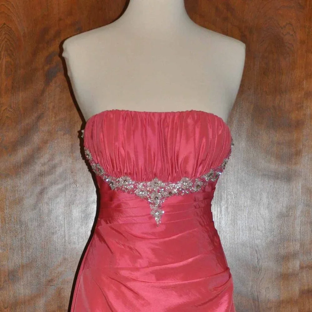 Xcite | Dresses | Xcite Coral Beaded Strapless Princess Ball Gown Prom ...